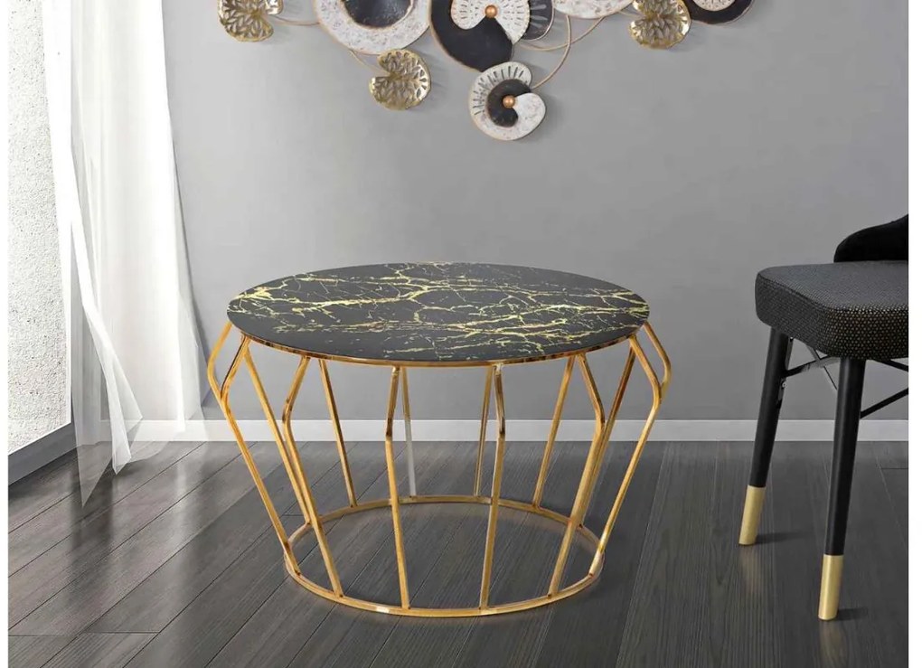 Designový konferenční stolek Addolorata 78 cm černý / zlatý