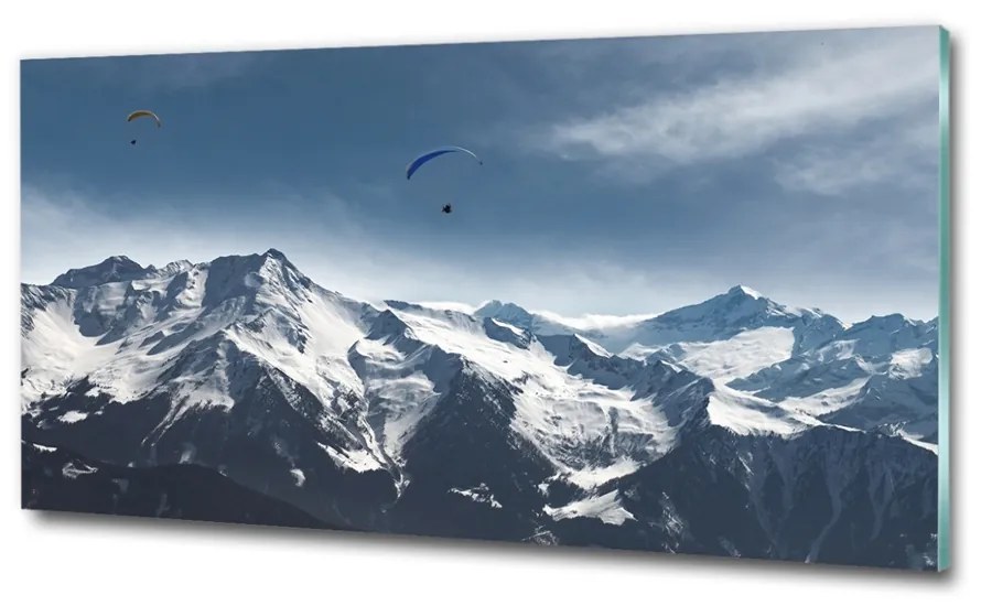 Wallmuralia Foto obraz fotografie na skle Paragliding Alpy 100x50