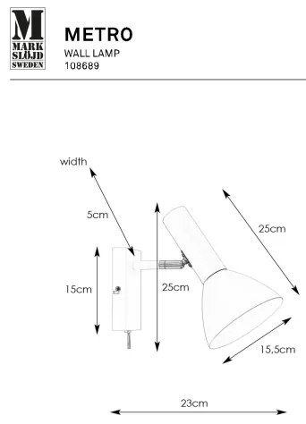 Markslöjd 108689 - Nástěnná lampa METRO 1xE27/40W/230V bílá