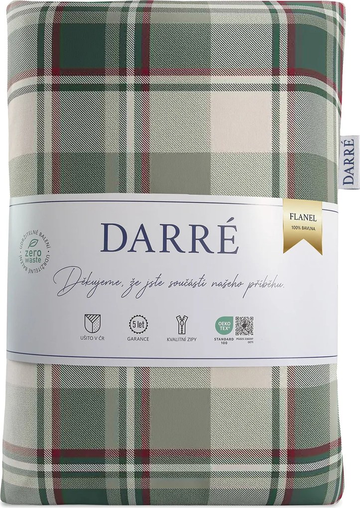 Flanelové prodloužené povlečení Kostka vánoční - zelená Velikost: 140 x 220 + 70 x 90