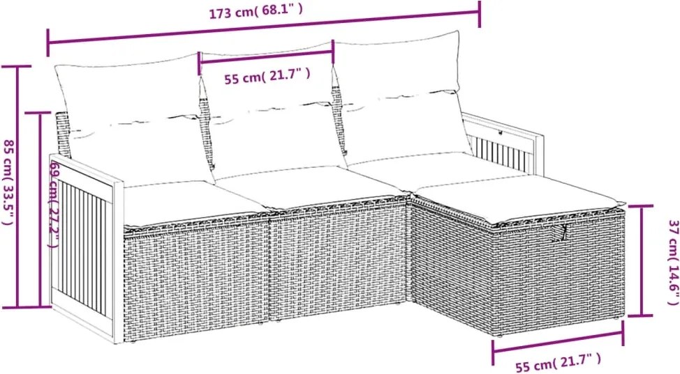 4dílná zahradní sedací souprava s poduškami černá polyratan 3265704