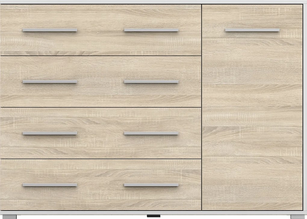 IDZ Komoda FRIDA 02 1D4S, 135 cm Dub Sonoma / Bílá