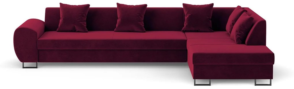 KOOKO HOME Rohová rozkládací sametová pohovka s úložným prostorem Calmato XL pravý roh