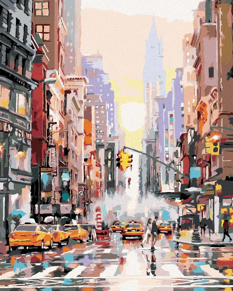 zuty malování podle čísel - ulice v new yorku a žluté taxíky (richard macneil), 80x100 cm, vypnuté plátno