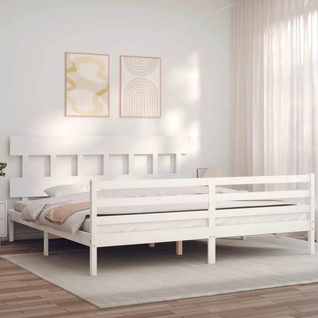 Rám postele s čelem bílý 200 x 200 cm masivní dřevo 3195177