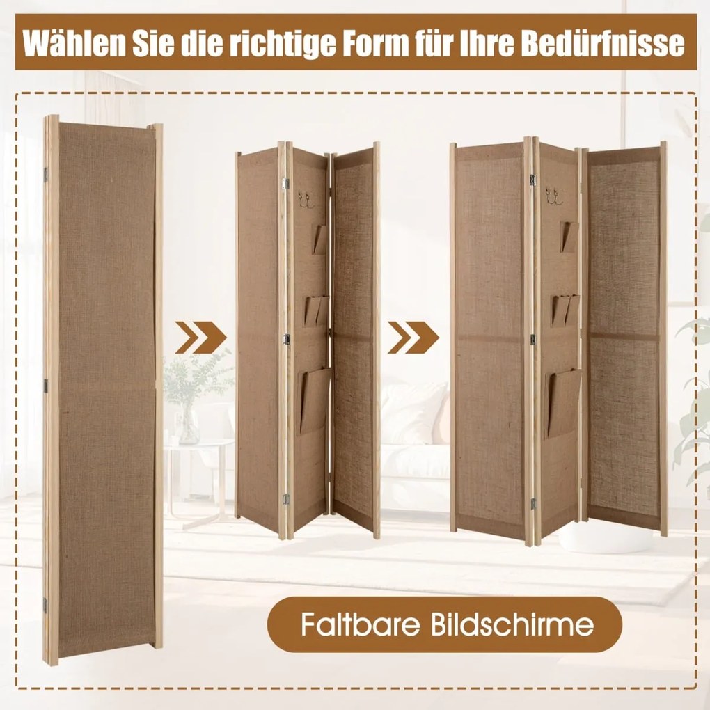 Costway Zástěna se 2 háčky a 4 úložnými taškami Dělicí přepážka – 170 × 121 cm