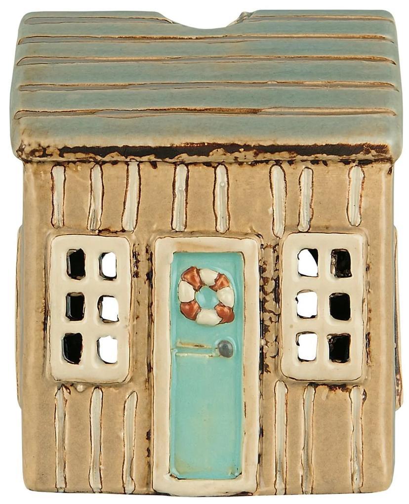 IB LAURSEN Keramický svícen House Løkken Beige/Turquoise door, béžová barva, keramika