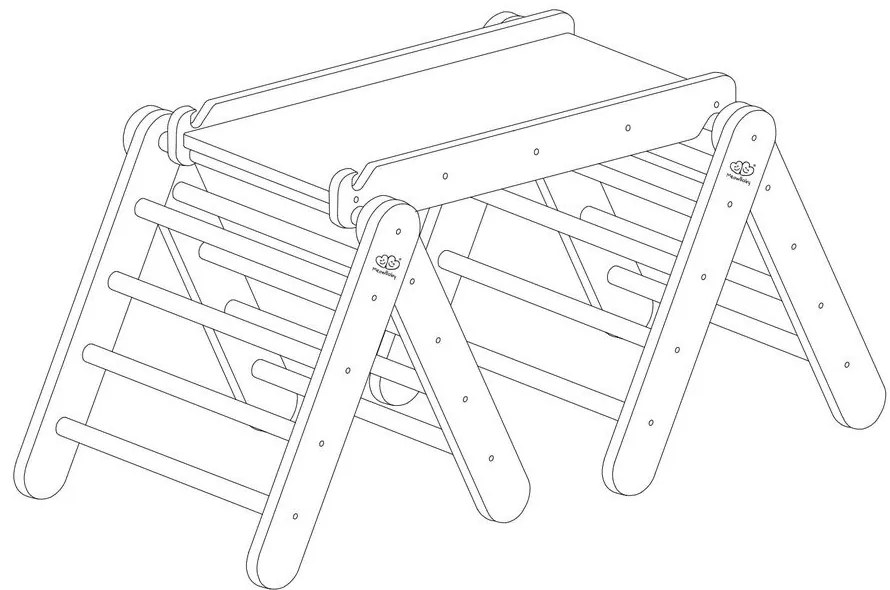 Šedý/v přírodní barvě pikler trojúhelník z borovicového dřeva 265x61x60 cm Montessori – Meowbaby