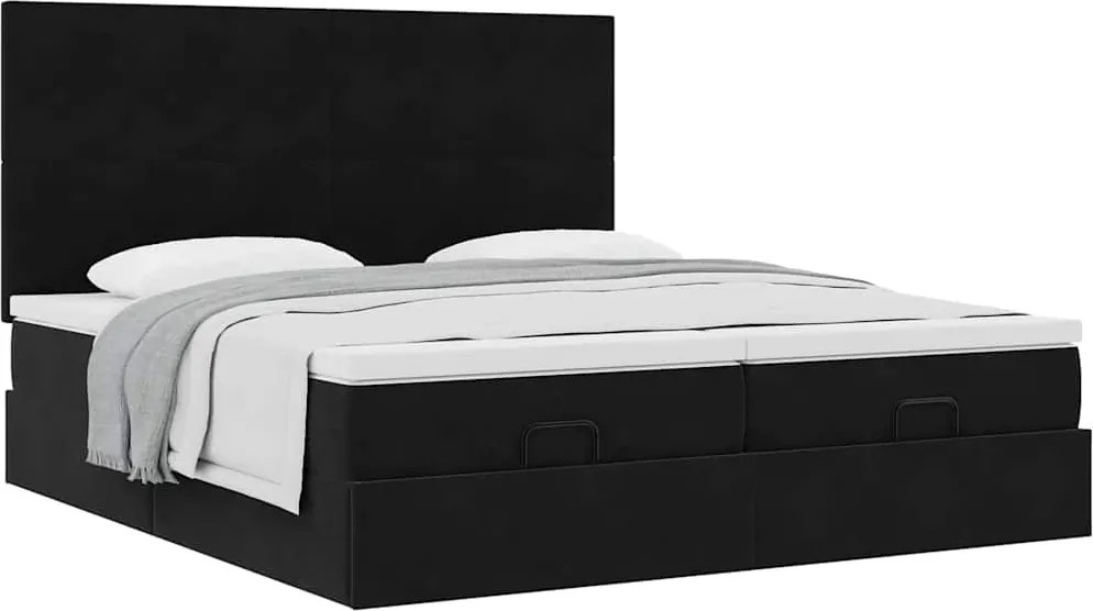 Osmanský rám postele s matrací černý 200x200cm samet 3313762