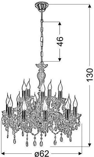 Zlatý křišťálový lustr Maria Teresa pro žárovku 15x E14  - Candellux
