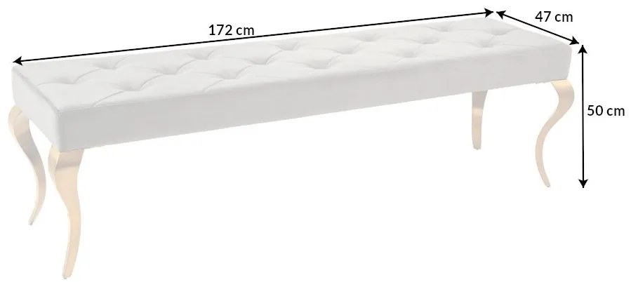 Designová lavice Rococo 172 cm šedá / zlatá
