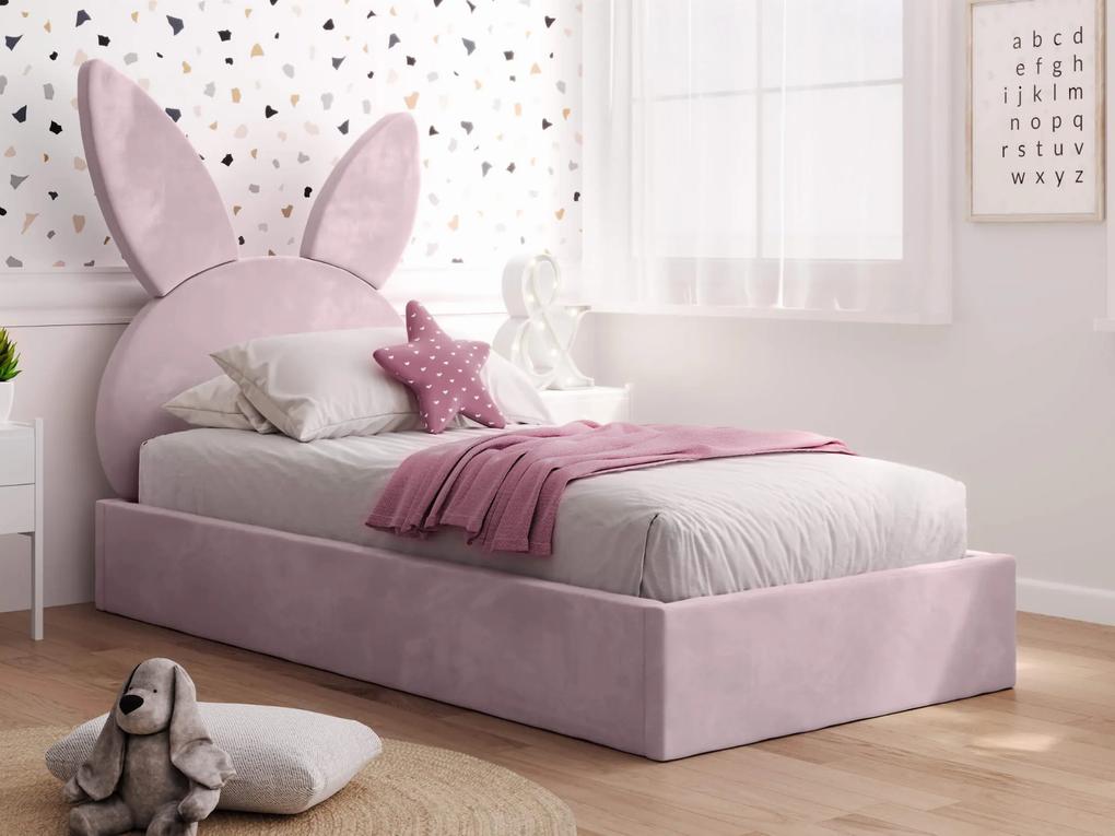 Čalouněná dětská postel 90x200 s roštem, růžový Velvet Kids Line 2 Rabbit