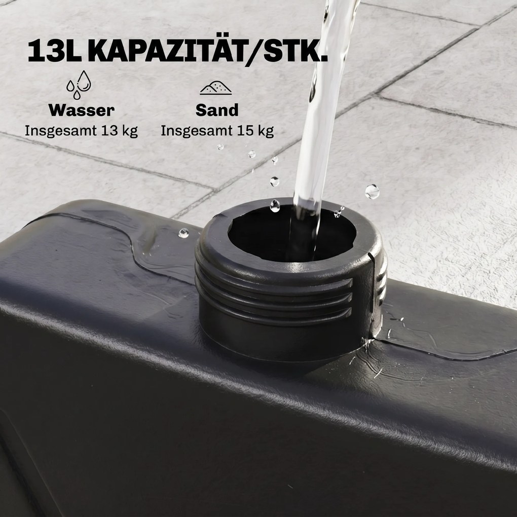 Outsunny Zátěž na Slunečník 4-dílný Základ pro Slunečník Plnitelný 52 kg Vody nebo 68 kg Písku HDPE Černá