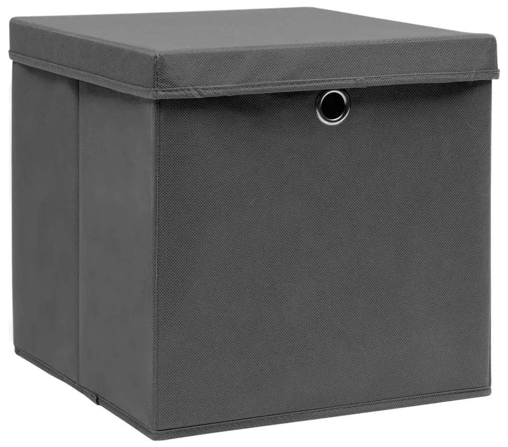Úložné boxy s víky 10 ks šedé 32 x 32 x 32 cm textil - Default Title