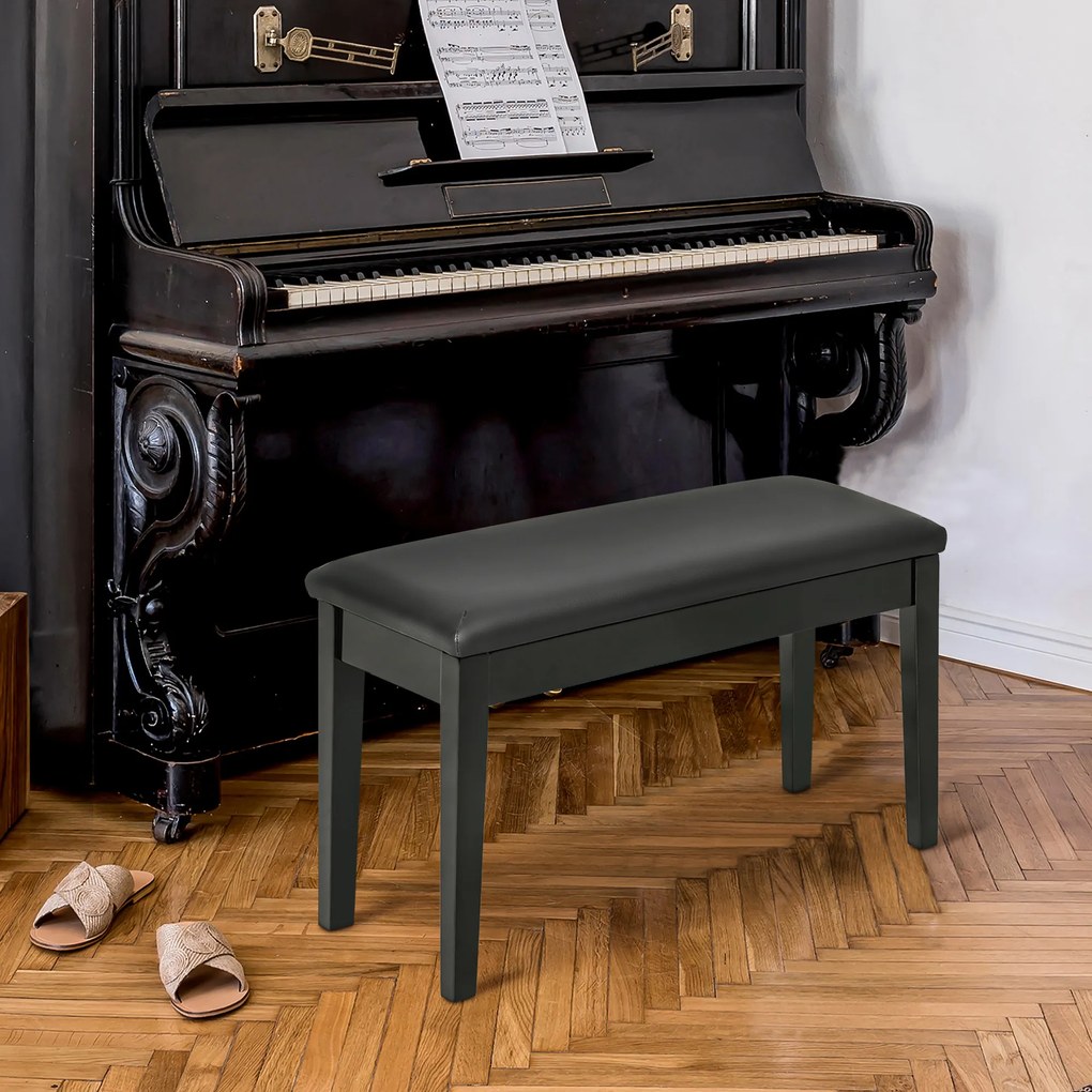 Výškově nastavitelná klavírní lavice HOMCOM s úložným prostorem, klavírní lavice s koženými polštáři v černé barvě, 75x35x49 cm, ideální pro hudebníky