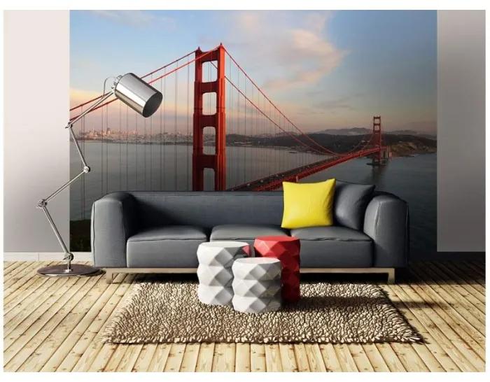 DIMEX | Samolepicí vliesová fototapeta na zeď Most Golden Gate MA-5-0015 | 375 x 250 cm | modrá, červená, hnědá