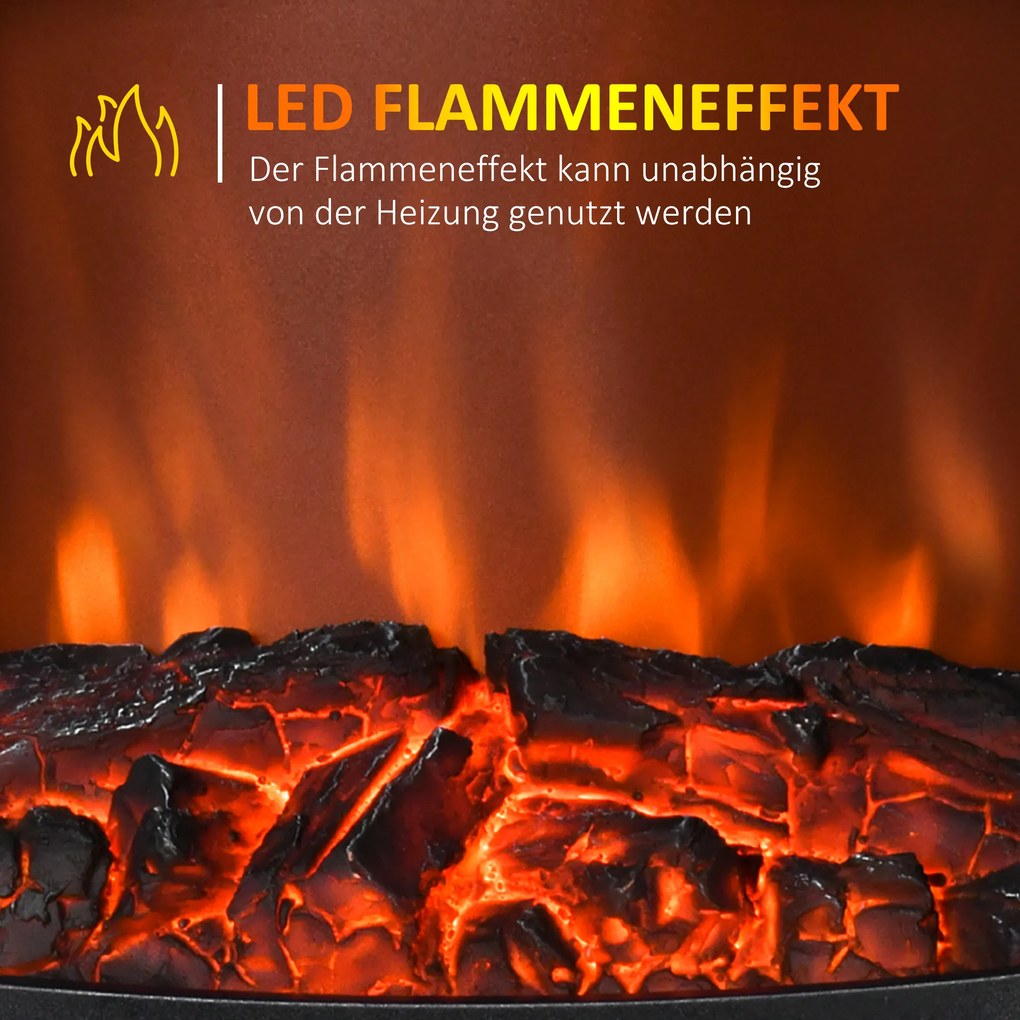HOMCOM Elektrický krb s vytápěním, 2000 W elektrický krb s LED plamenovým efektem