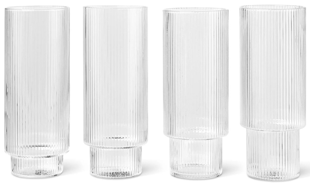 ferm LIVING Sklenice Ripple Long 300 ml - set 4ks, čirá barva, sklo 300 ml