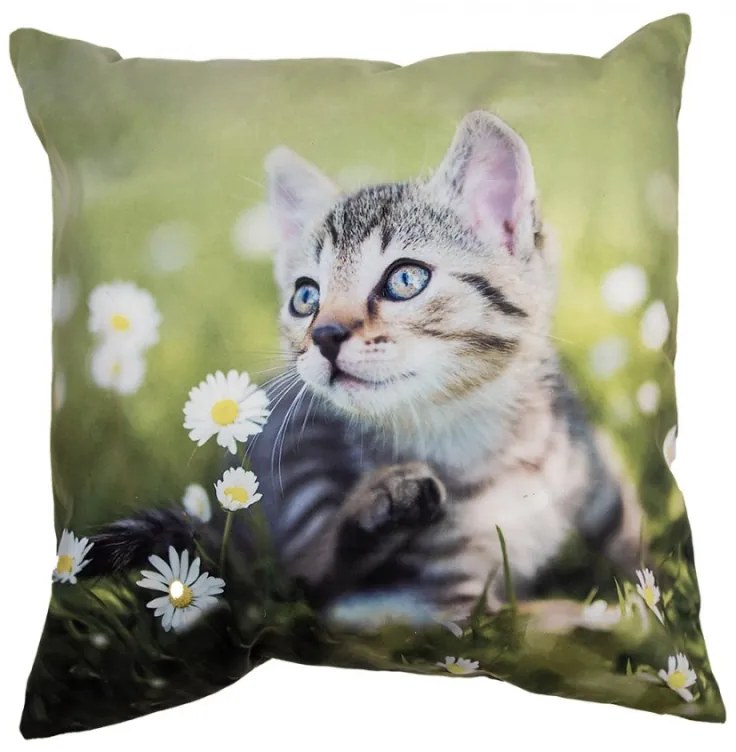 Zelený povlak na polštář s koťátkem – 45x45 cm
