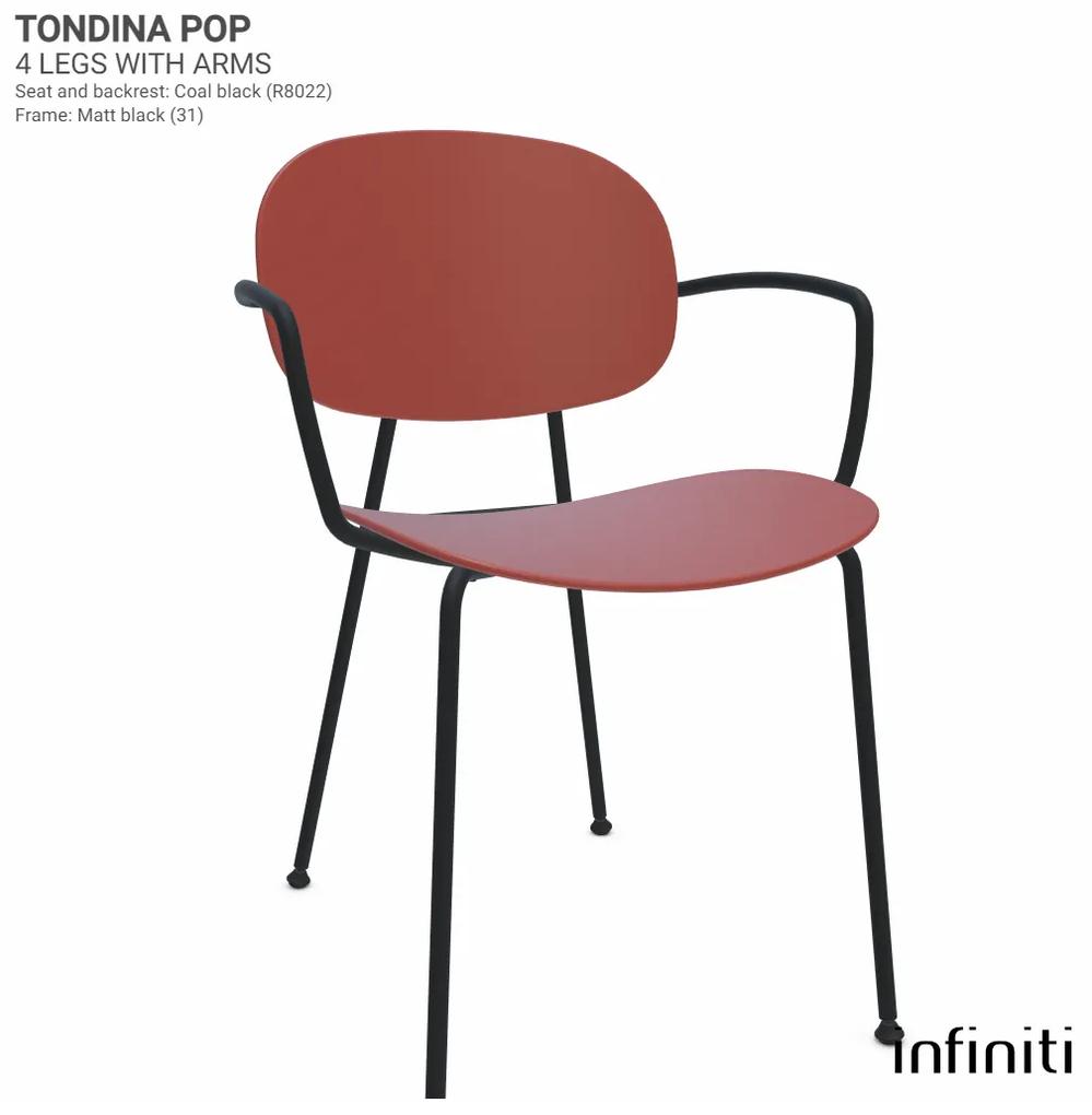 Židle Tondina Pop s opěradly Barva kovové konstrukce: Matt black 31, Barva sedáku a opěradla z recyklovaného plastu: Marsala IP7608U