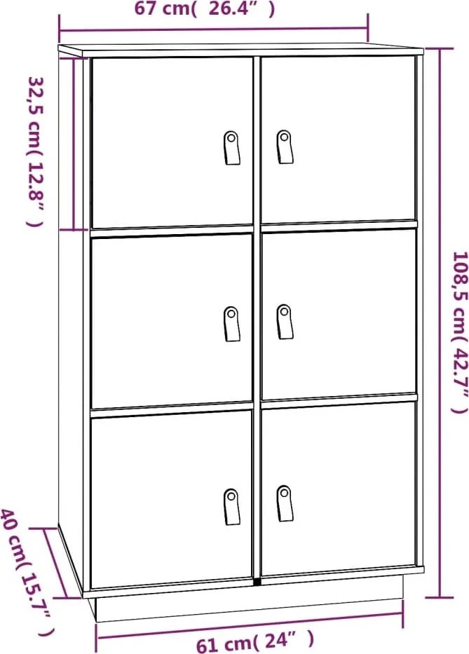 vidaXL Skříň highboard 67 x 40 x 108,5 cm masivní borové dřevo [820172] Barva: Bílá