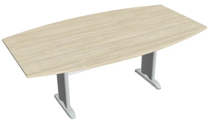 Stůl jednací sud 200 cm - Hobis Cross CJ 200 Dekor stolové desky: akát, Dekor lamino podnože: bílá, Barva nohou: Stříbrná