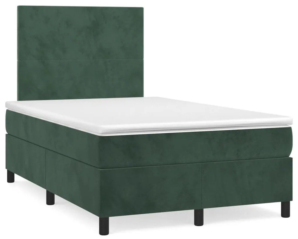 Box spring postel s matrací a LED tmavě zelená 120x190 cm samet 3270302
