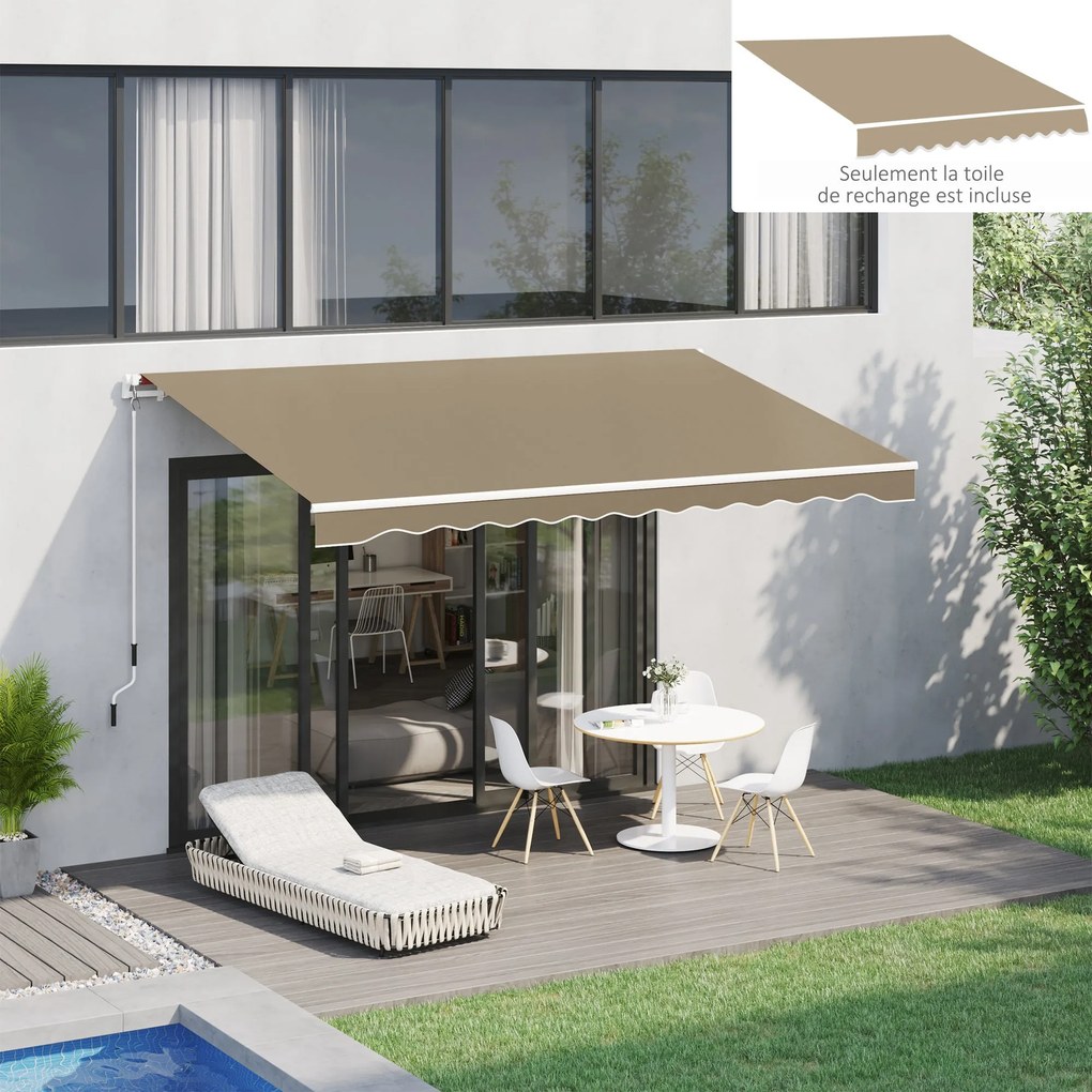 Náhradní plachta pro slunečník Outsunny - S jemnými vlnkami - Vysoce hustý polyester 280 g/m² s UV ochranou 3,82L x 2,4W (výložník) m Beige