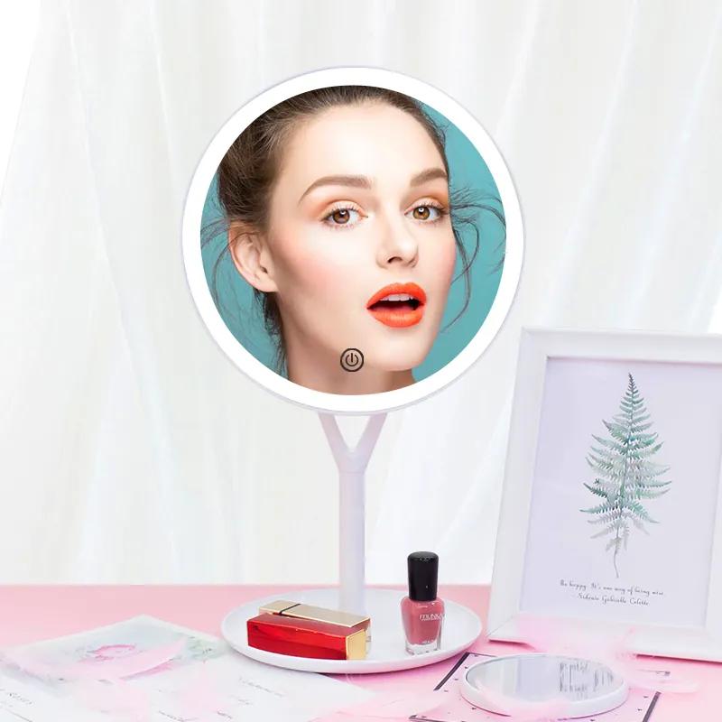 Bezdoteku LED kosmetické make-up zrcátko Ypsilon kulaté nabíjecí růžové