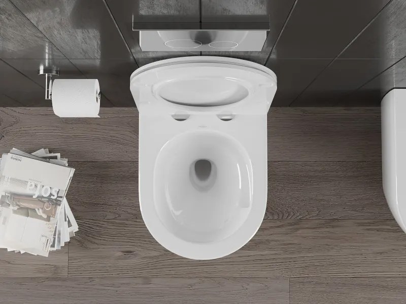Mexen Carmen, závěsná WC mísa 490x365x340 mm, Rimless Tornádo + SLIM WC sedátko z duroplastu, bílá lesklá, 30880500