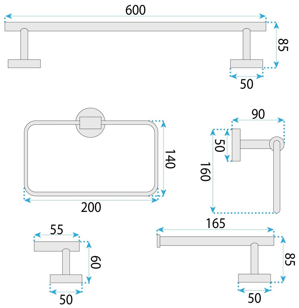 Sada 4 koupelnových doplňků REA Grid, kartáčovaná zlatá