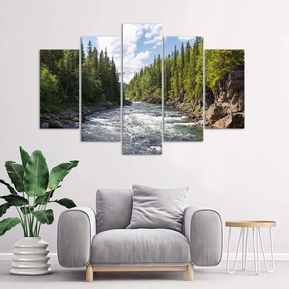 Gario Obraz na plátně Řeka v lese - 5 dílný Rozměry: 100 x 70 cm
