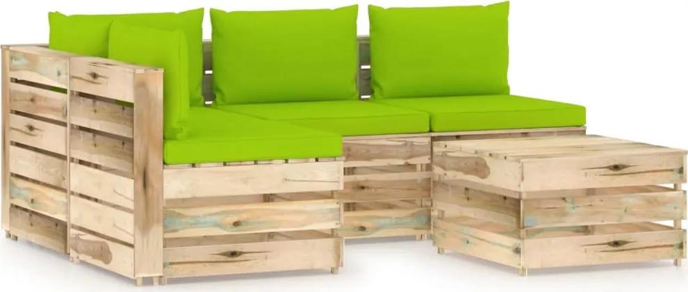 vidaXL 5dílná zahradní souprava s poduškami zeleně impregnované dřevo [3068257] Barva: Jasně zelená a hnědá