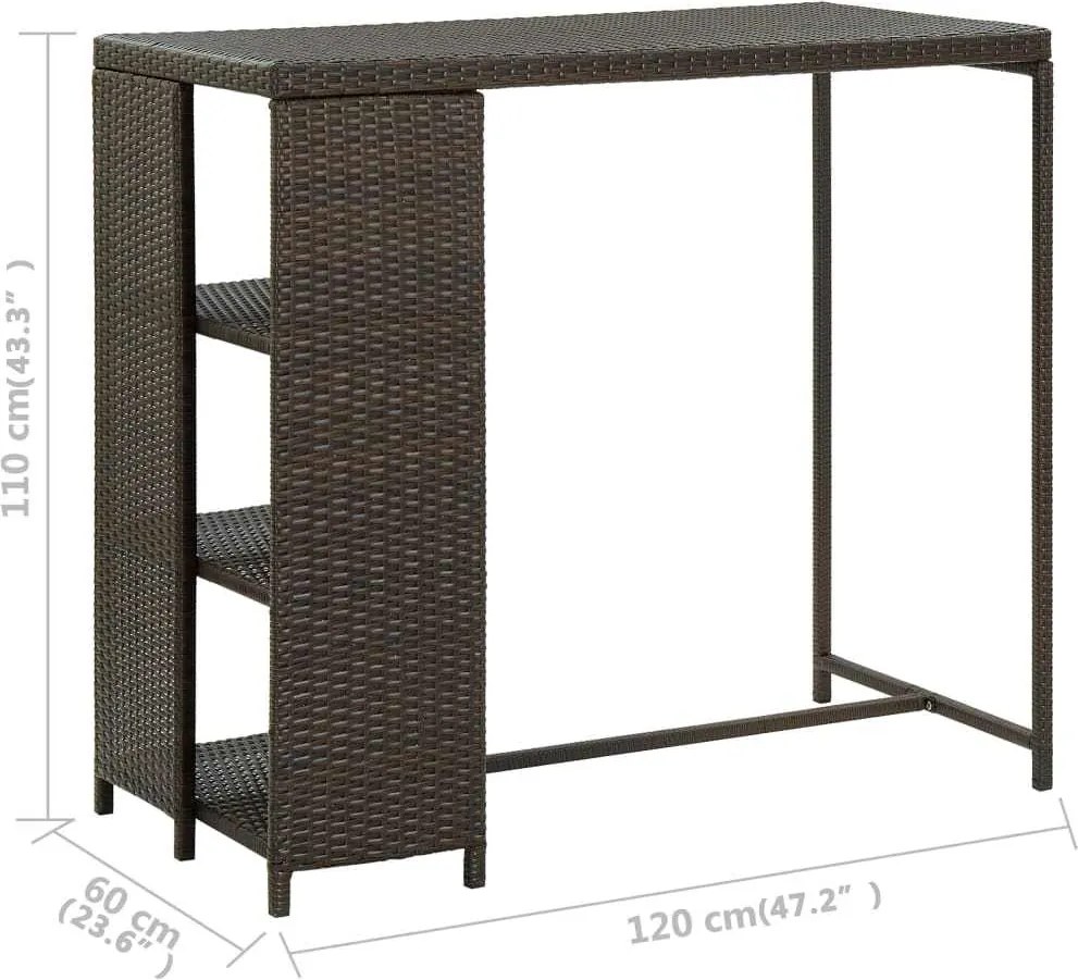 Barový stolek s úložným regálem hnědý 120x60x110 cm polyratan 313475