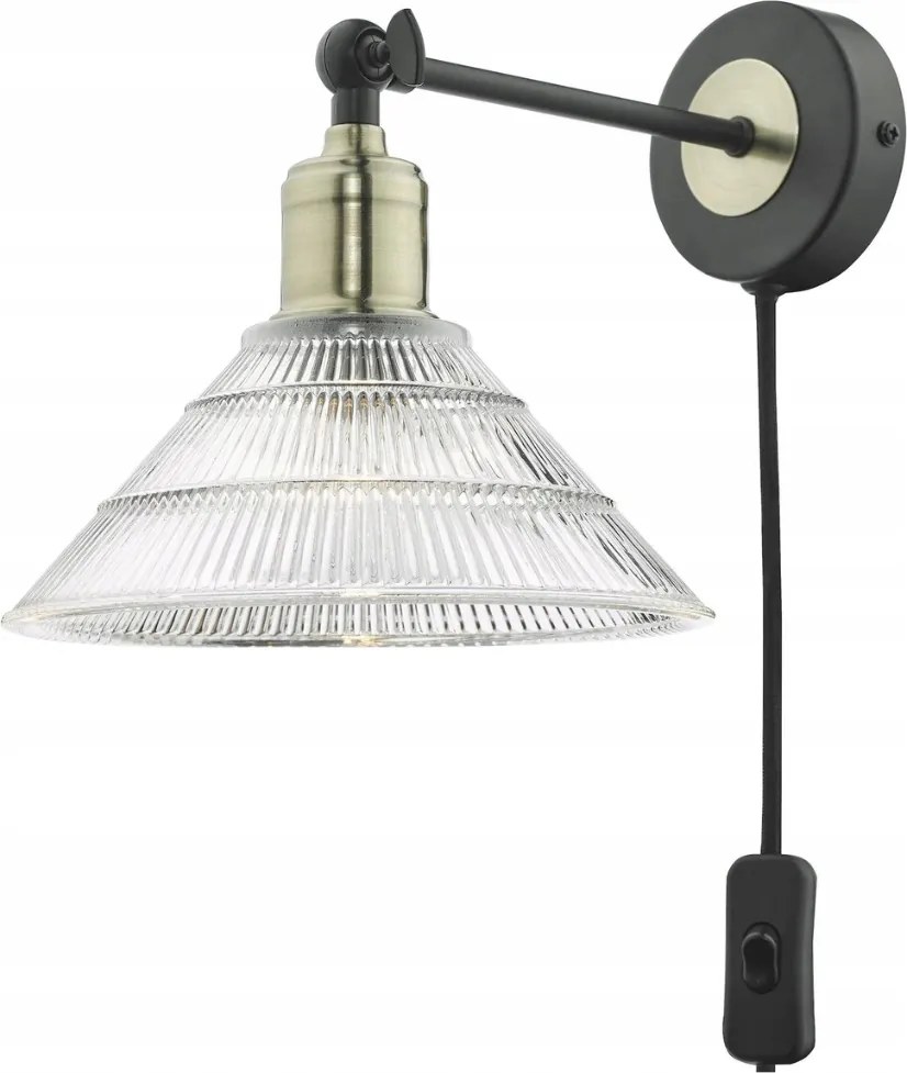 Nástěnná lampa s vypínačem Boyd BOY0775 Dar Lighting, skleněné stínítko, černá