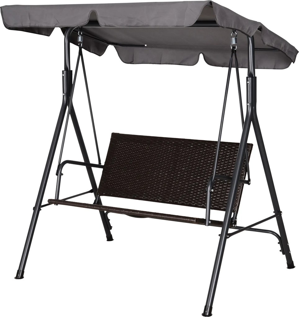 Outsunny Hollywoodský houpač 2-místný zahradní houpačka s nastavitelnou sluneční střechou, ocelový rám, ratan 140 x 110 x 151 cm