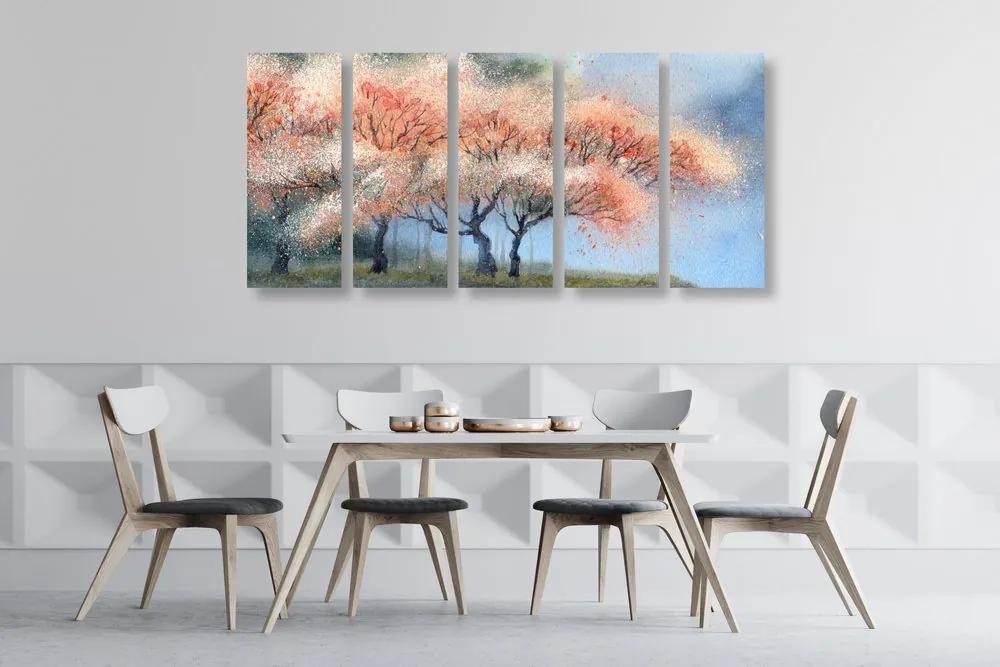 5-dílný obraz akvarelové kvetoucí stromy Varianta: 100x50
