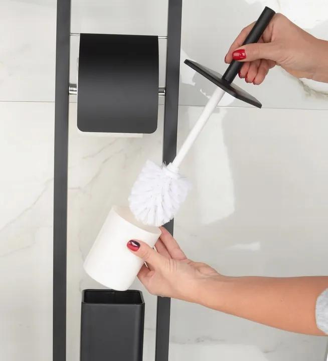 Držák toaletního papíru s WC štětkou - černý s klopou