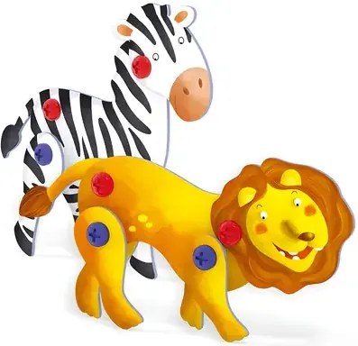 QUERCETTI Stavebnice Tecno Puzzle 3D Lev a zebra / 26 dílků / Karton +