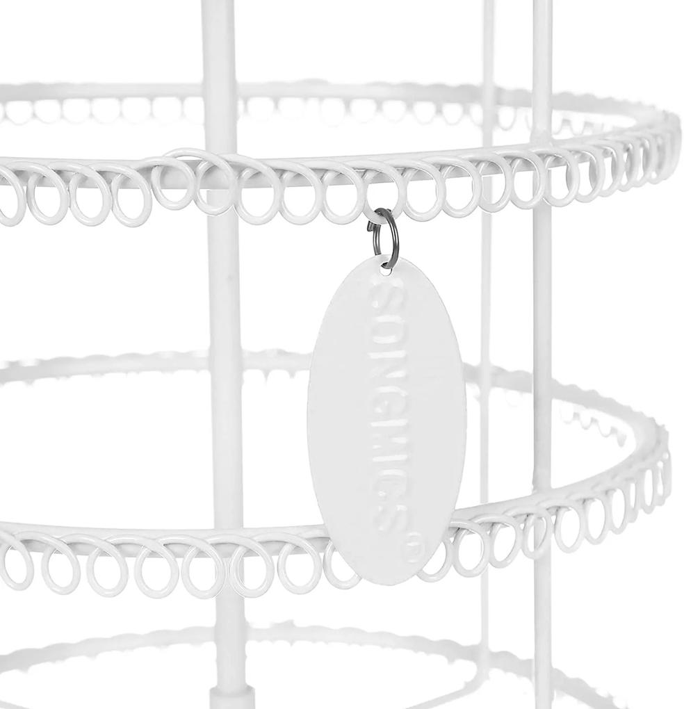 Kruhový stojan na šperky bez podstavce, 4 patra, kovový, bílý