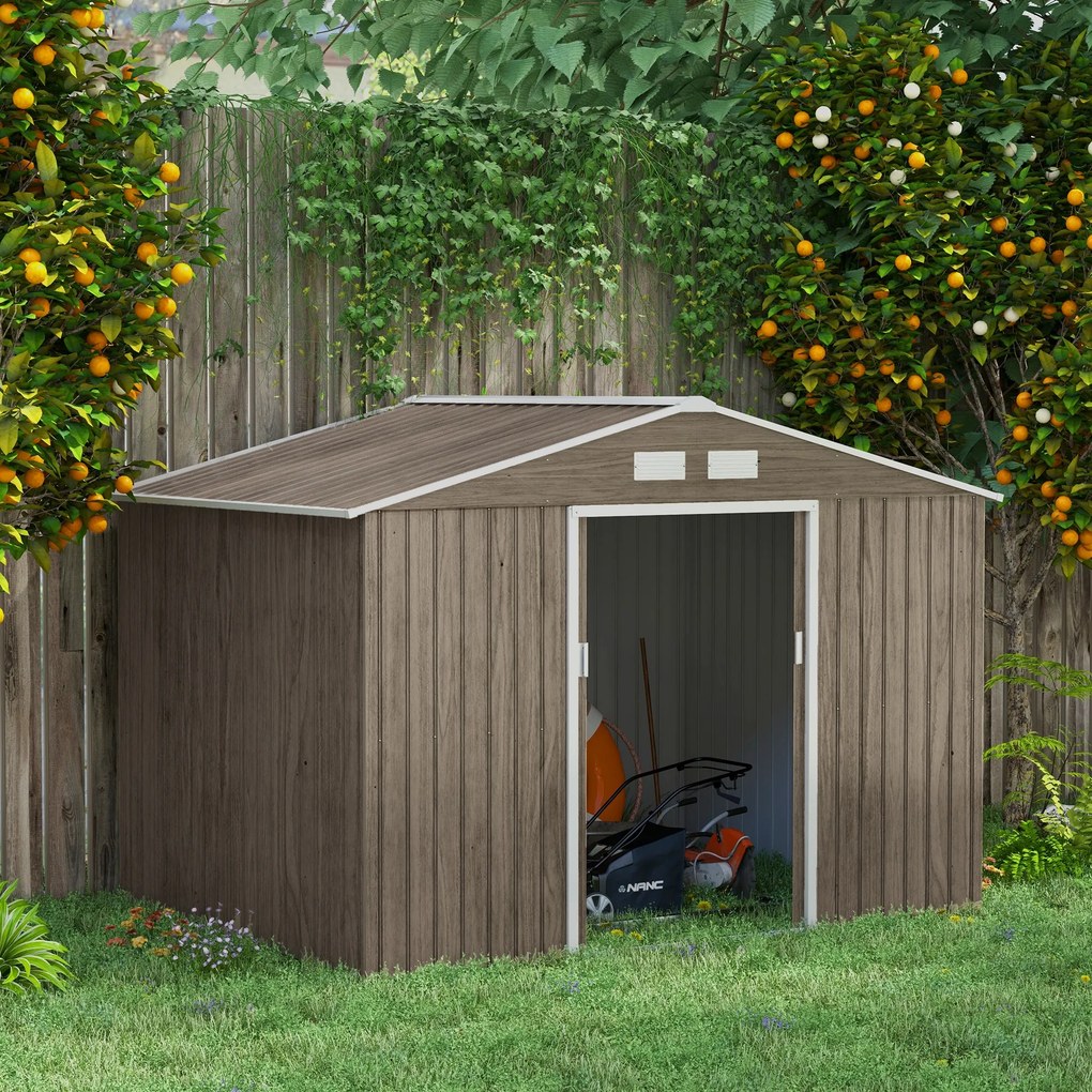 Outsunny kůlna na nářadí 4,9 m², zahradní kůlna s jednoplášťovou střechou, posuvné dveře, základy, 277 x 195 x 192 cm, pozinkovaná ocelová kůlna na n…