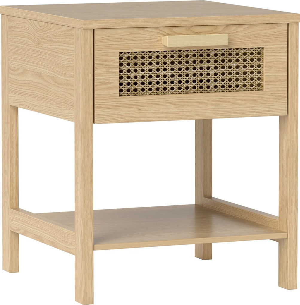 HOMCOM Noční stolky s šuplíkem, policí a designem z ratanu pro ložnici a obývací pokoj, přírodní 40 cm x 49 cm