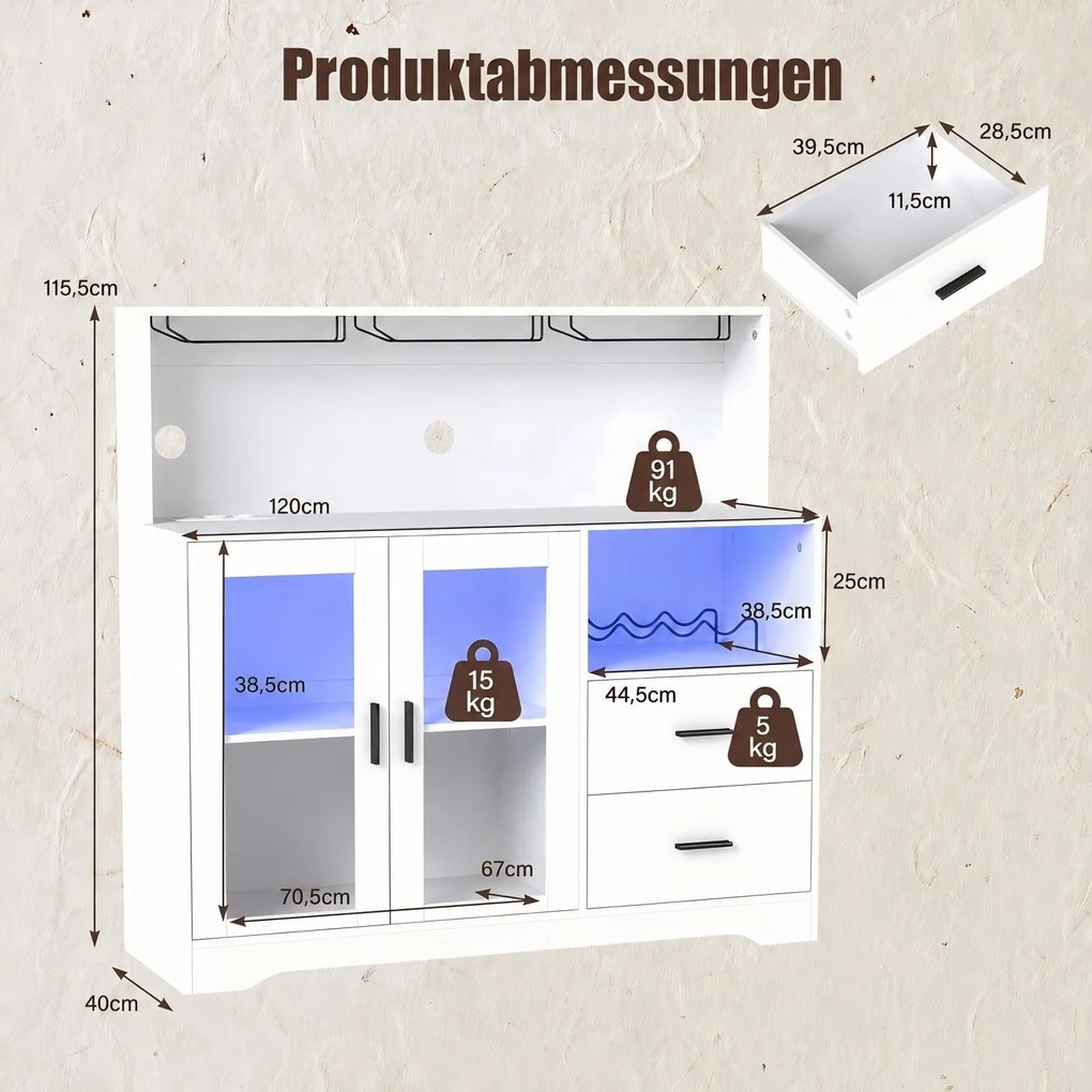 Costway Kuchyňská skříňka bufetová s otevřenými – 120 × 40 × 115,5 cm