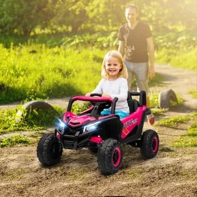 AIYAPLAY 12V elektroauto pro děti, funkce dálkového ovládání, pás, klakson, LED světla, USB port, pro 3-5 let, Růžová