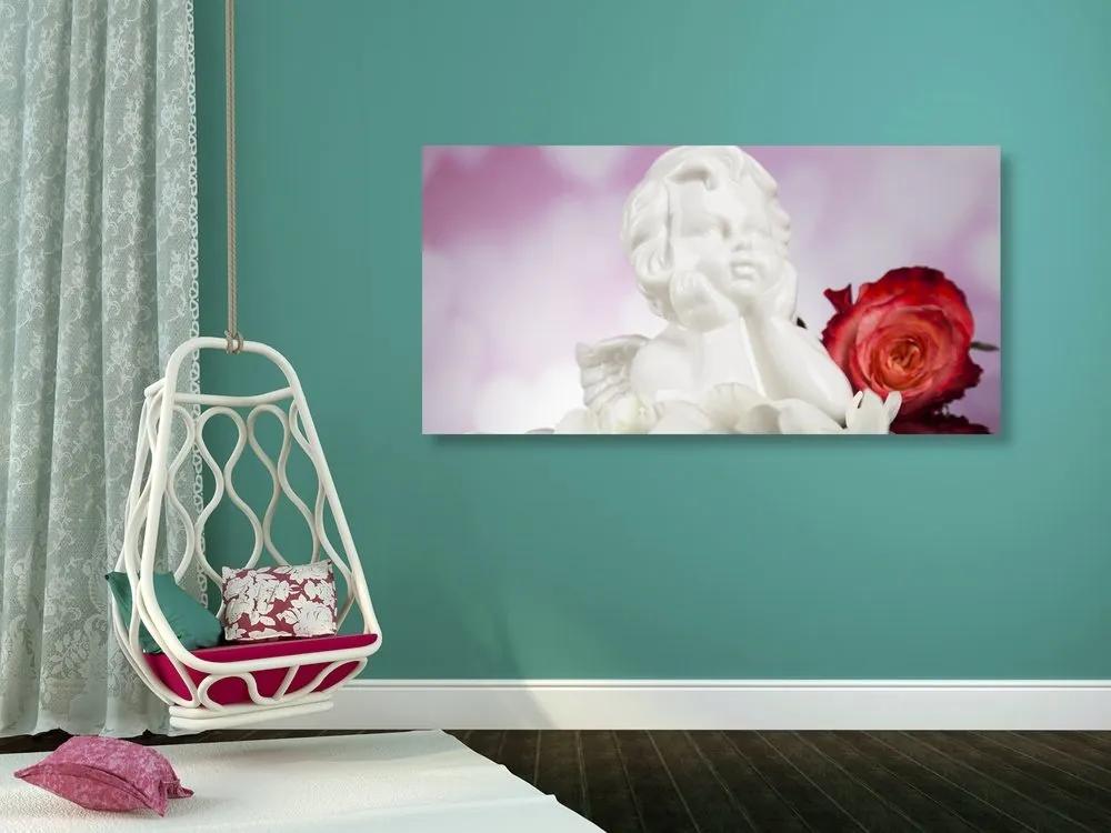 Obraz anděl s růží - 120x60 cm