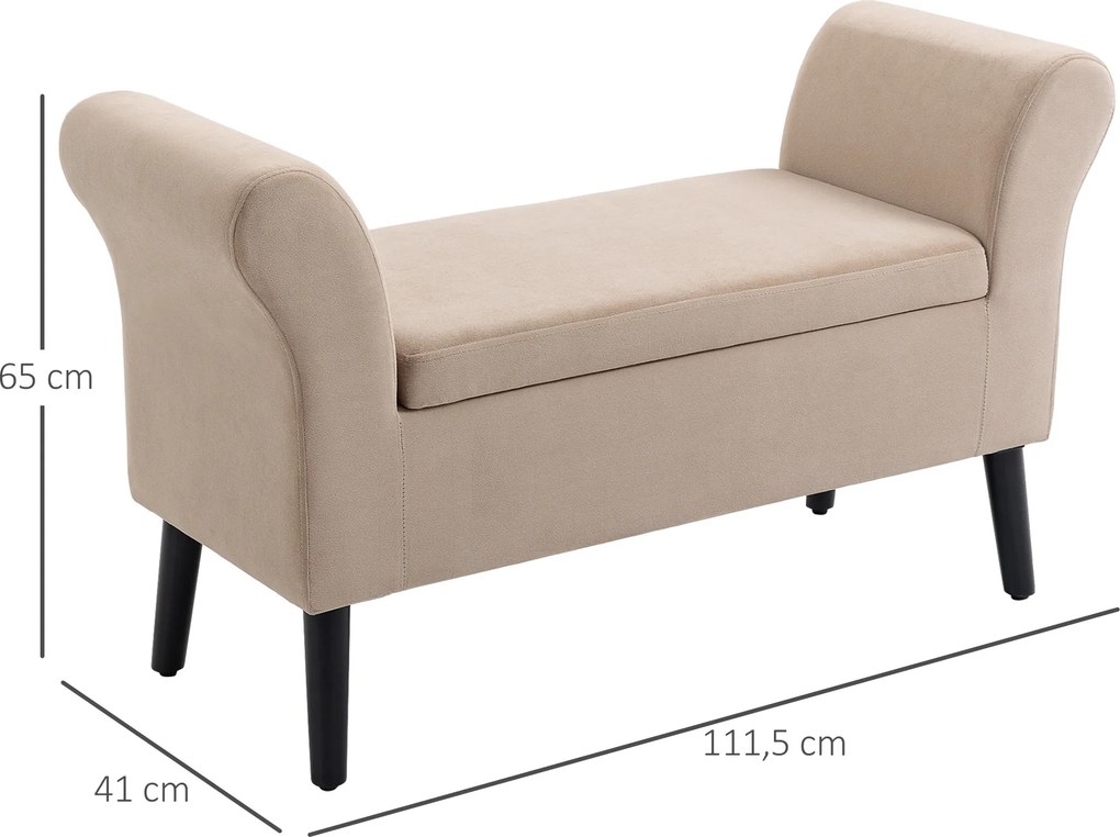HOMCOM Lavice do obývacího pokoje Moderní čalouněná lavice s úložným prostorem, sametový polyester, kaučukové dřevo, područky, 115.5x43.5x66cm| Aosom
