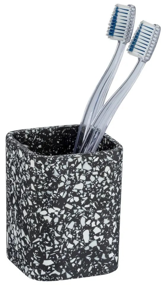 Černý kelímek na zubní kartáčky Wenko Terrazzo
