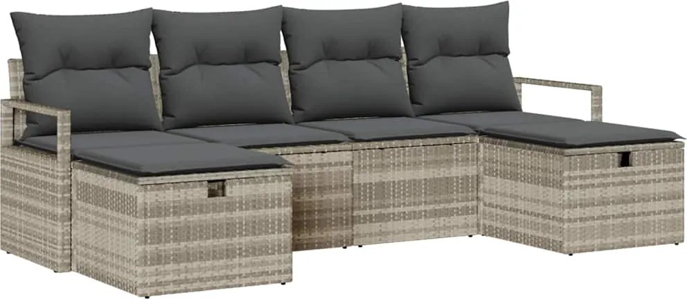 Set pohovek 6 ks 6-Počet míst Světle šedá polyratan 3359221
