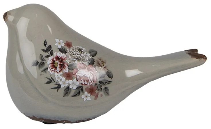 Dekorace šedý keramický ptáček Masselin M – 21x9x11 cm
