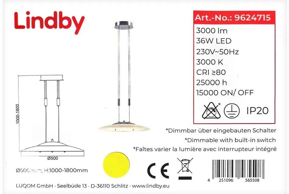 Lindby Lindby - LED Stmívatelný lustr na lanku AMIDALA LED/36W/230V LW1165